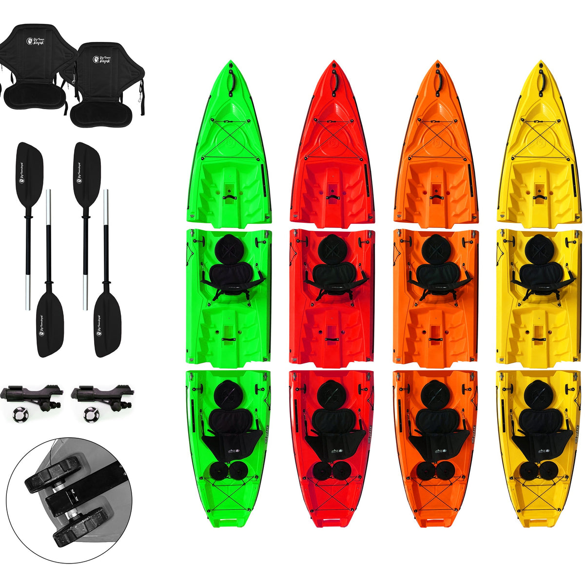 Kayak smontabile Split 2 Fishing Big Mama kayak con 2 ruote e 2 gavoni ...