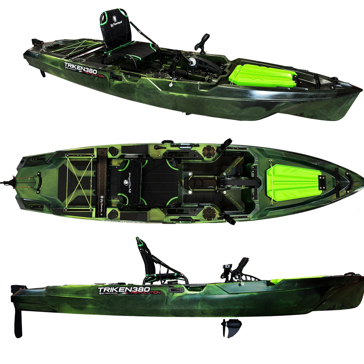 Kayak a pedali Triken 380 REV colore special army green - canoa monopo ...